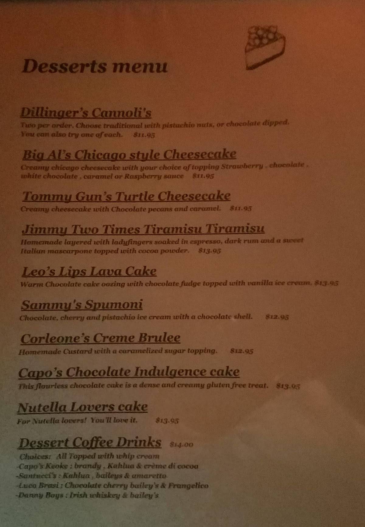 Menu at Capo's Restaurant and Speakeasy, Las Vegas
