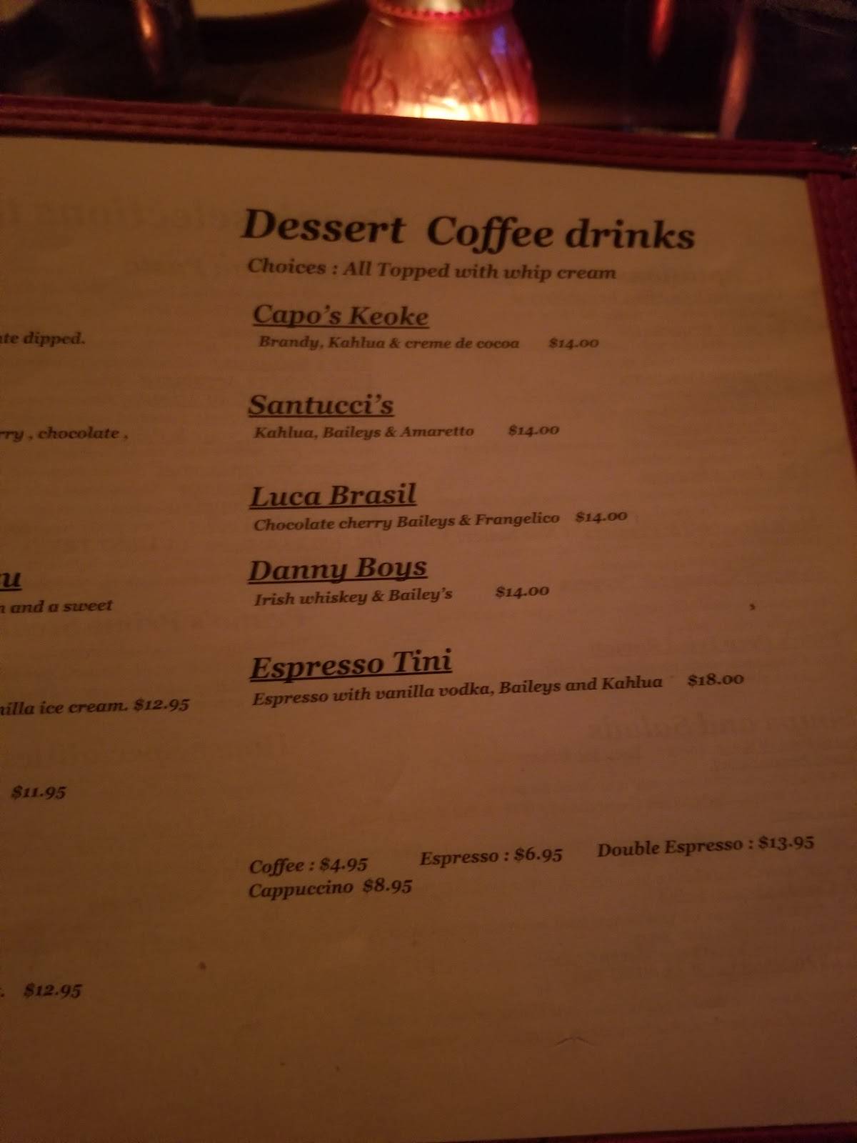 Menu at Capo's Restaurant and Speakeasy, Las Vegas
