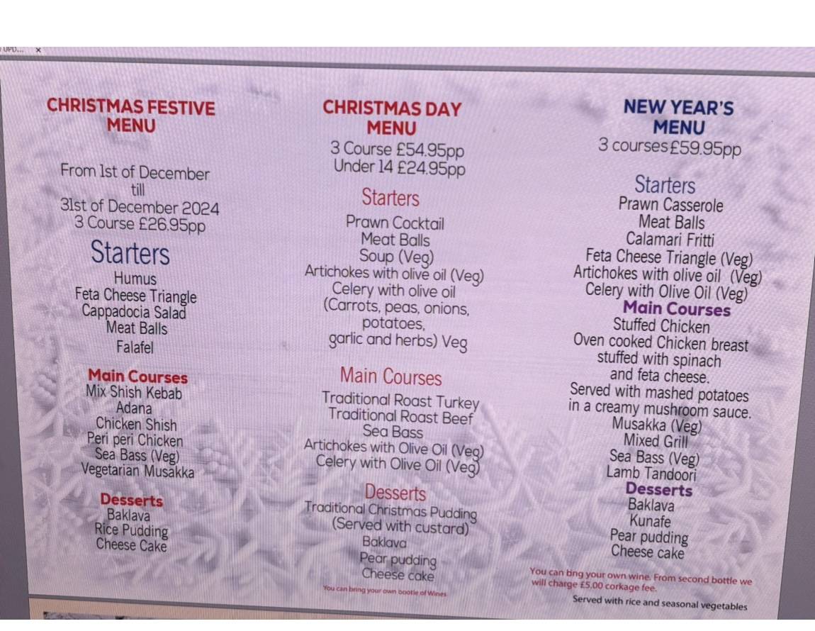 Menu at Cappadocia Ocakbasi Turkish Restaurant, Cheadle