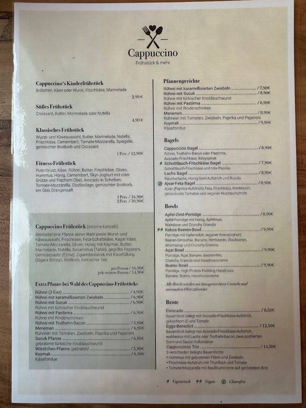 Speisekarte von Cappuccino - Frühstück & mehr restaurant, Mainz