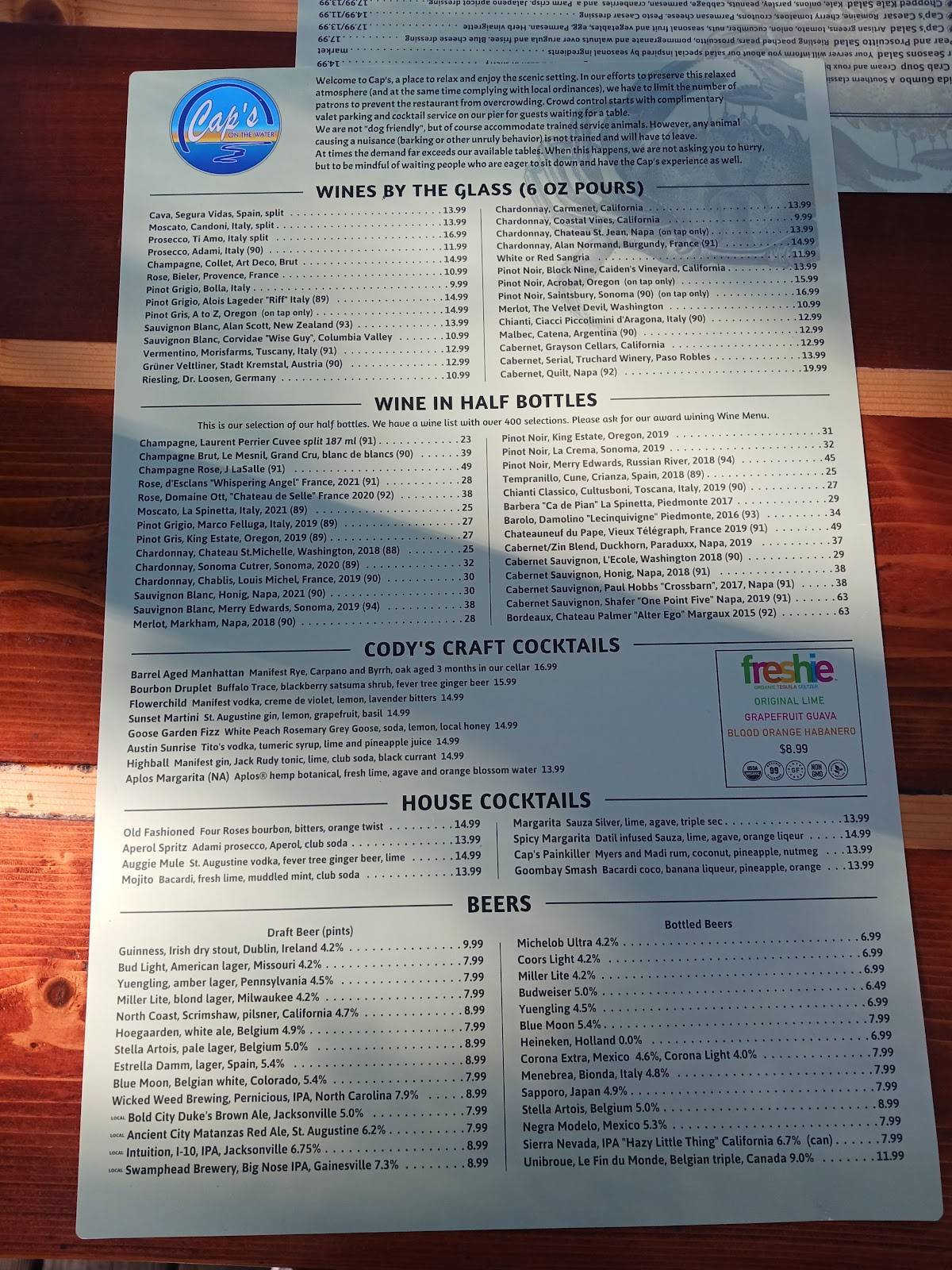 Menu at Cap's On the Water restaurant, Vilano Beach, Myrtle St