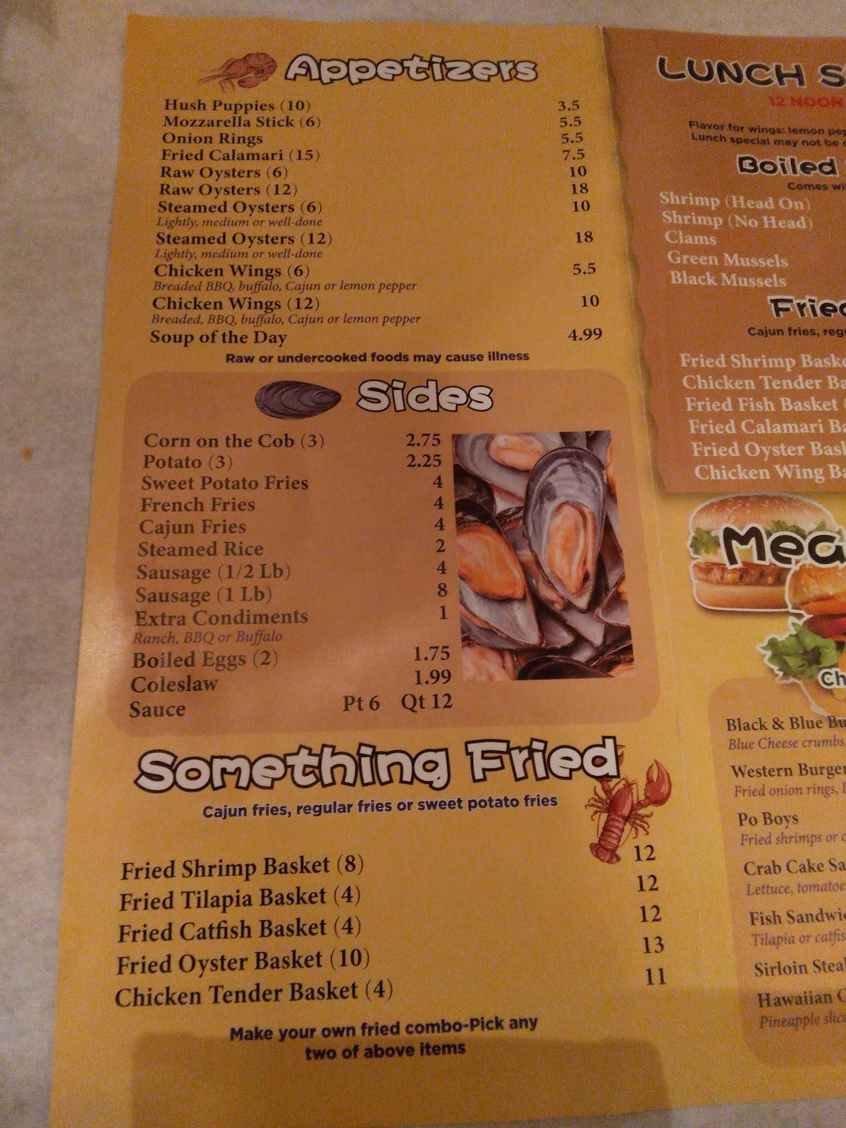 Menu at Captain Crab Seafood restaurant, Port Charlotte