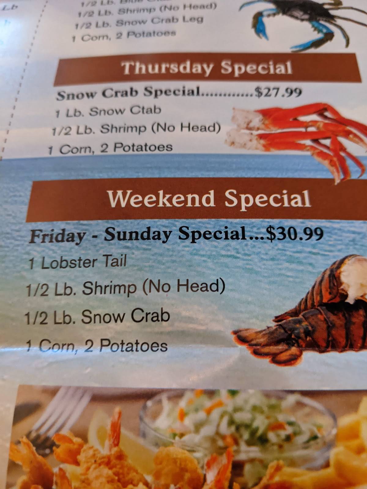 Menu at Captain Crab Seafood restaurant, Port Charlotte