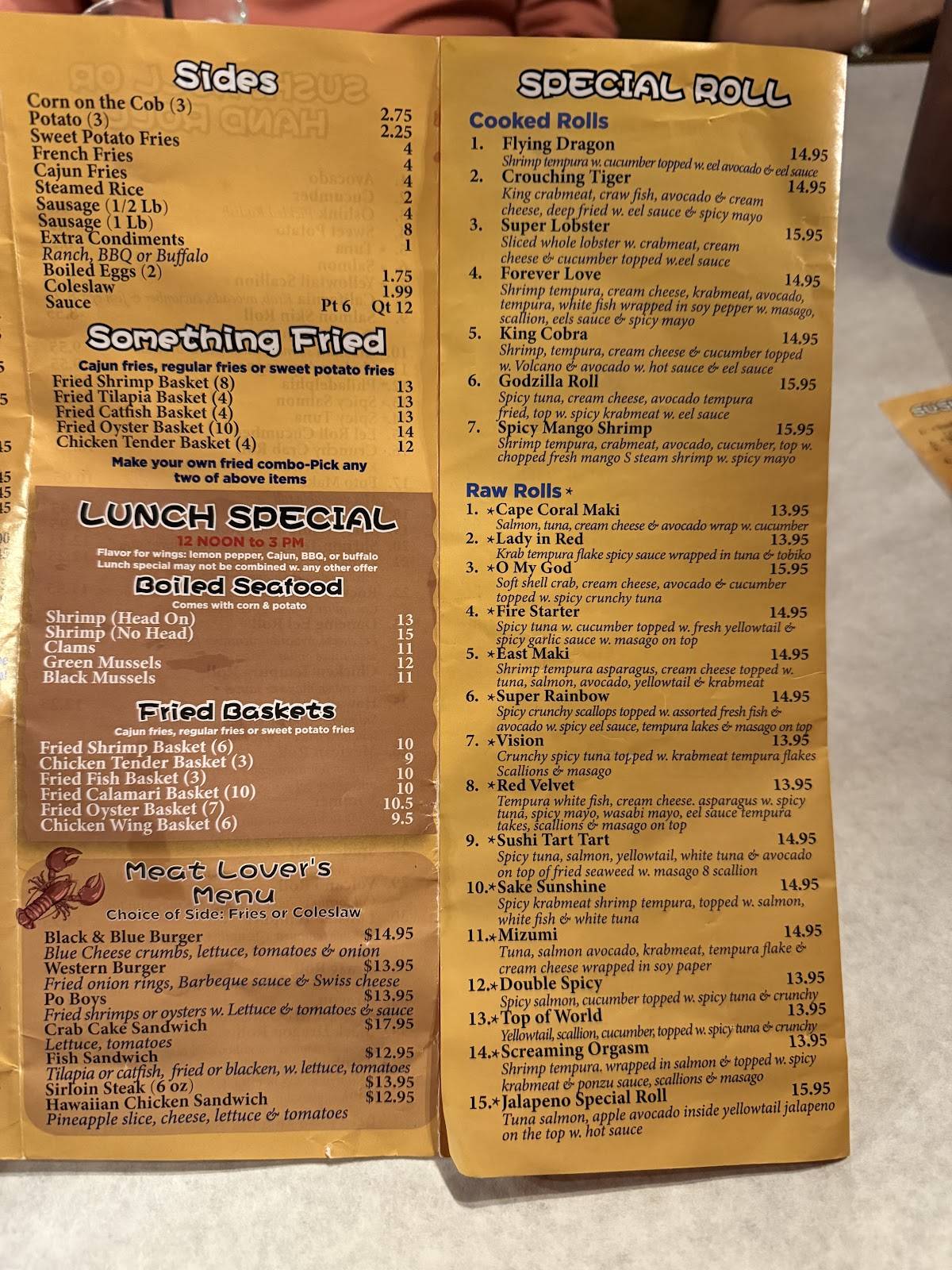 Menu at Captain Crab Seafood restaurant, Port Charlotte