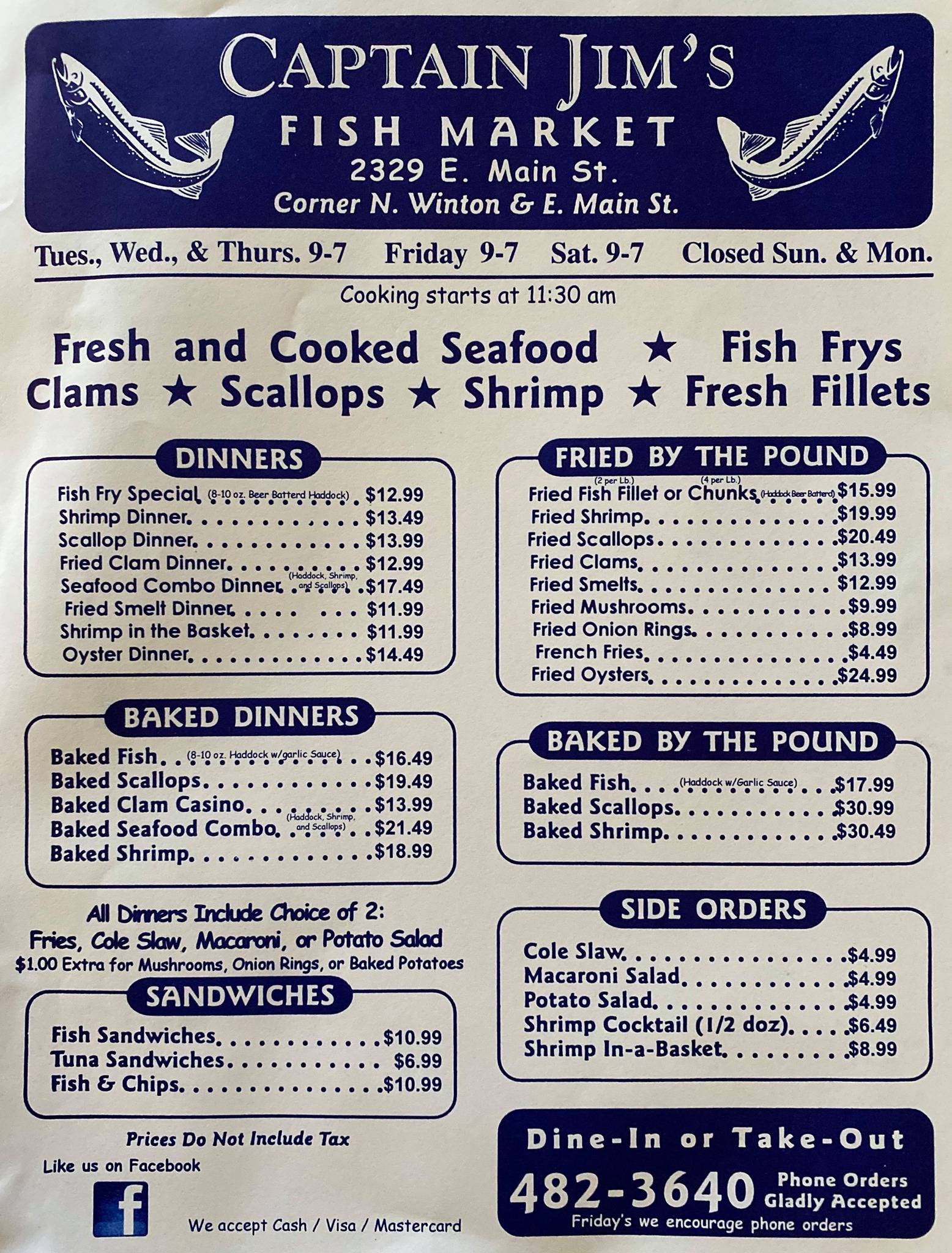 Menu at Captain Jim's Fish Market restaurant, Rochester, E Main St