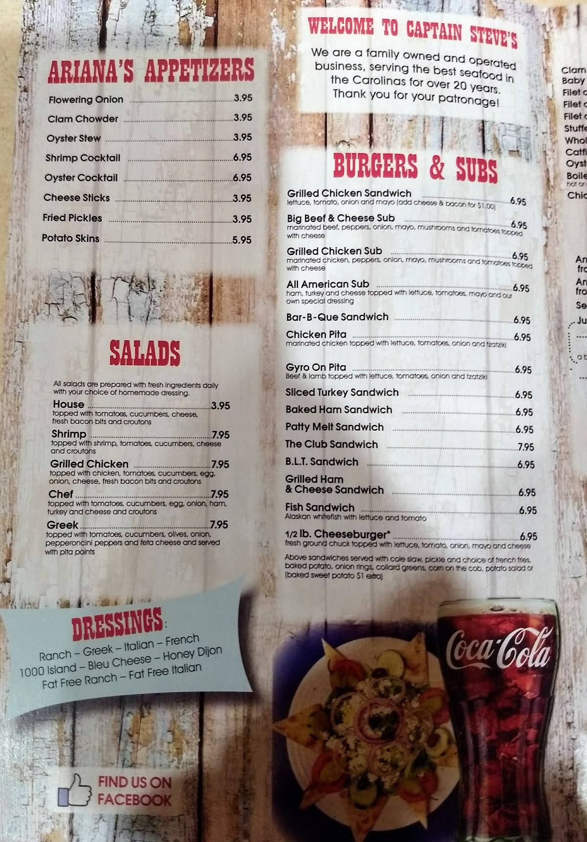 Menu at Captain Steve's Family Seafood Restaurant in Fort Mill, SC ...