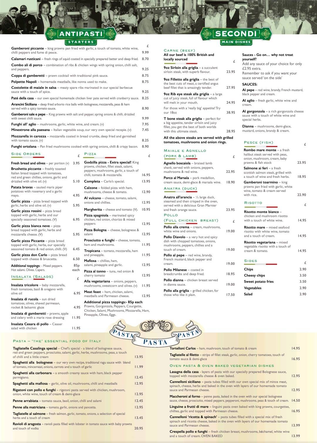 Menu at Carlo's Restaurant, Colne