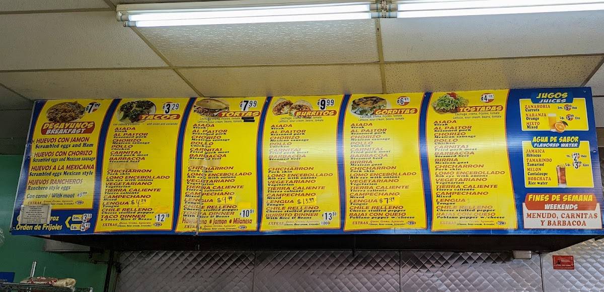 Menu at taqueria tierra caliente restaurant, Chicago, W North Ave
