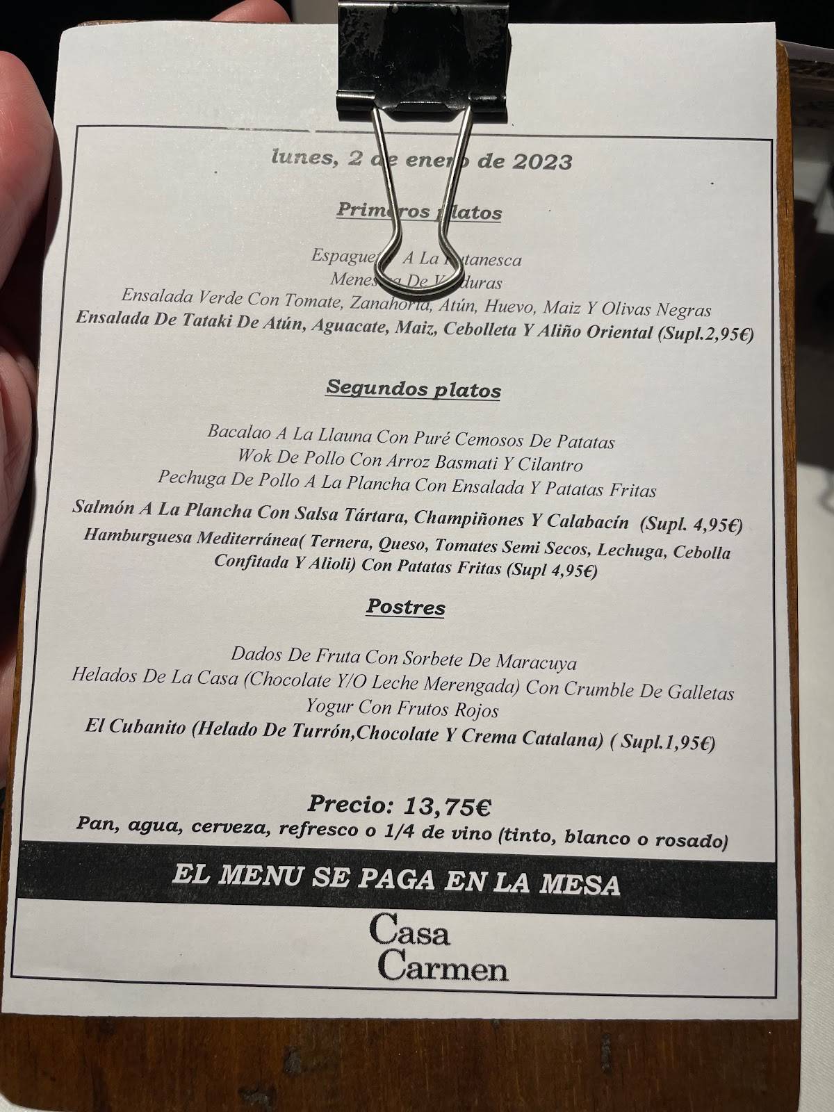 Carta del restaurante Casa Carmen Diagonal Mar, Barcelona, Centro ...