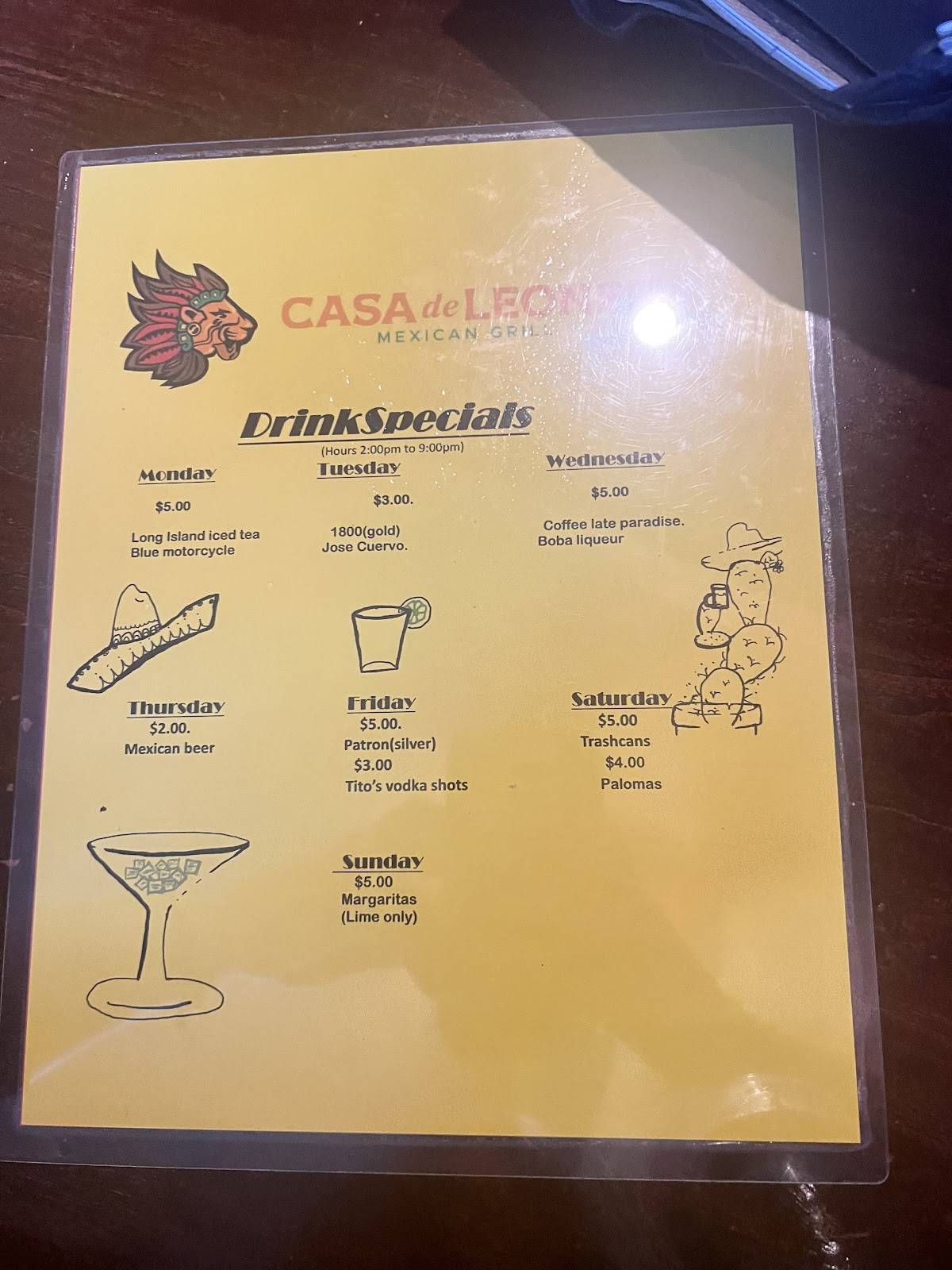 Menu at Casa De Leones Mexican Grill restaurant, Covington