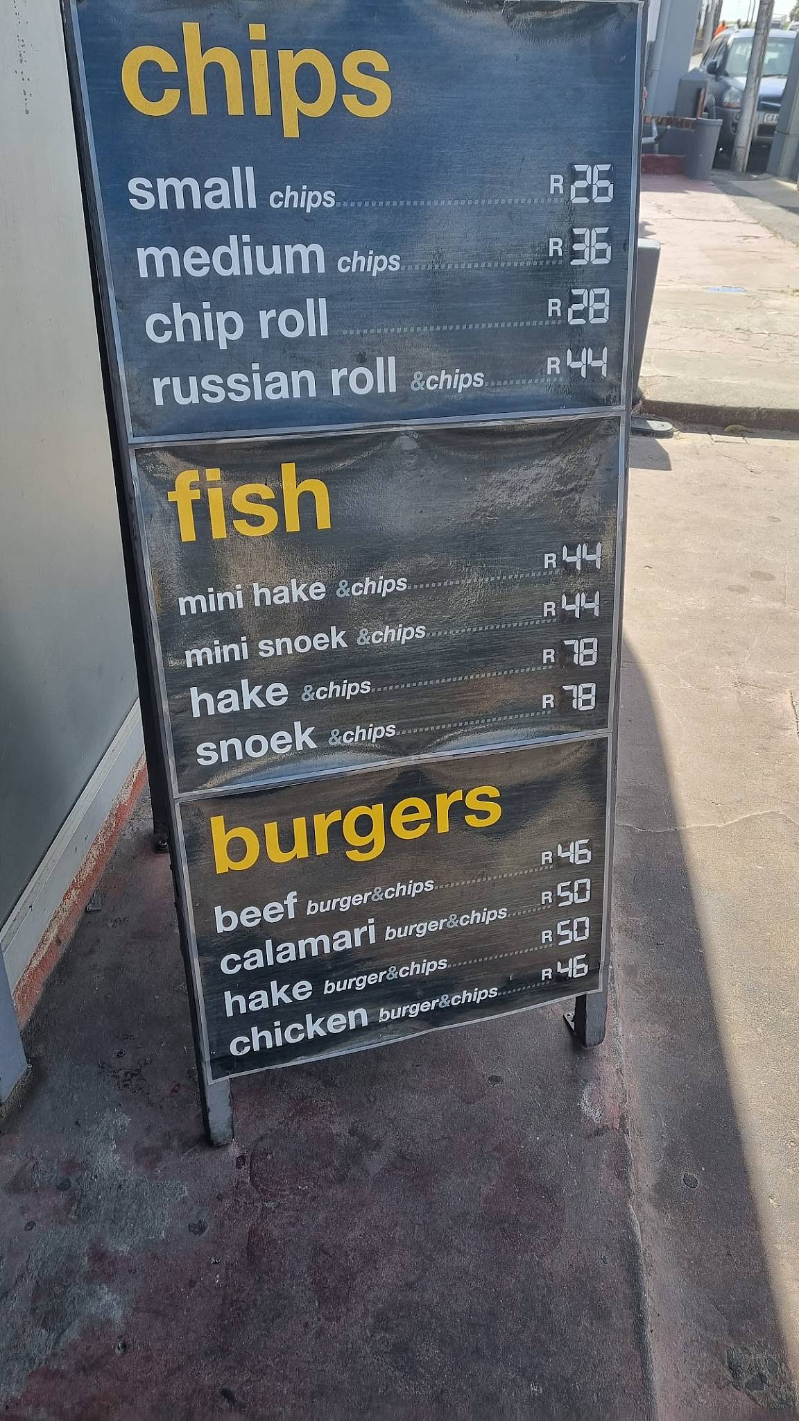 Menu at Casa Mar Fish & Take aways restaurant, Cape Town