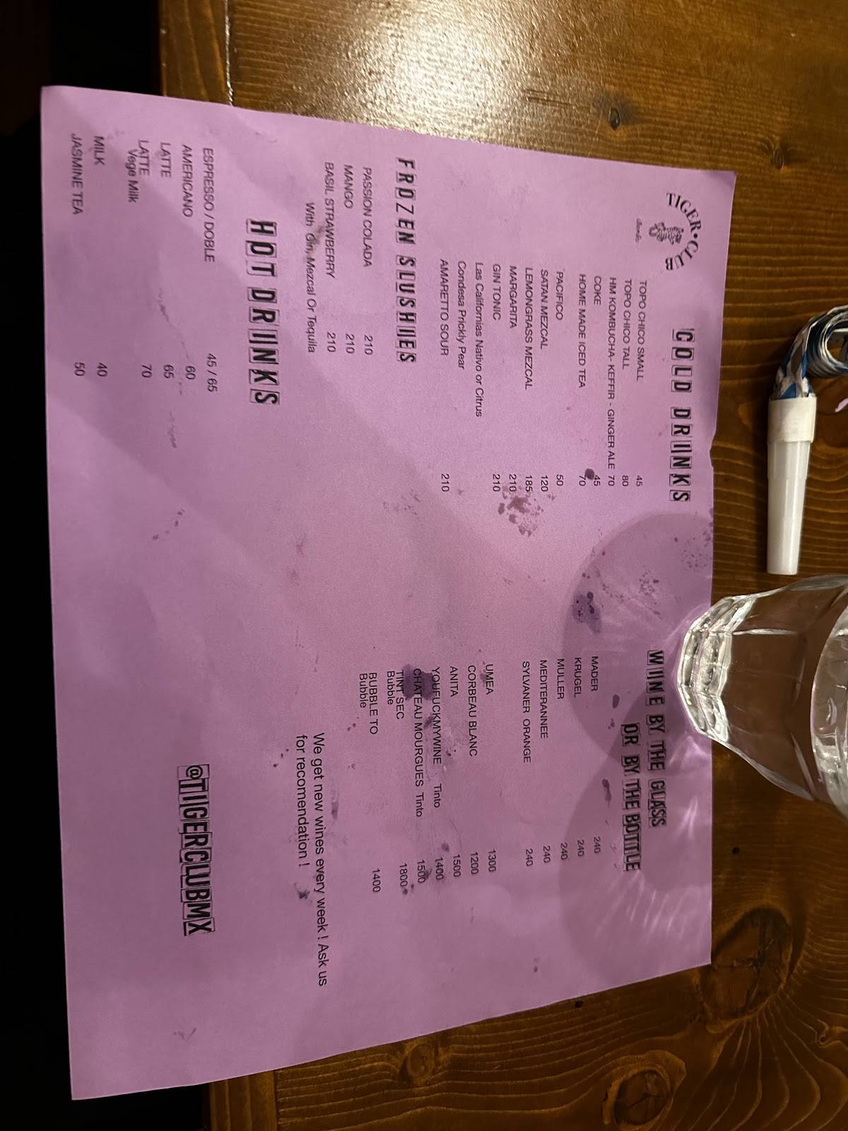 Menu at Casa Nopal & Tiger Club, La Paz