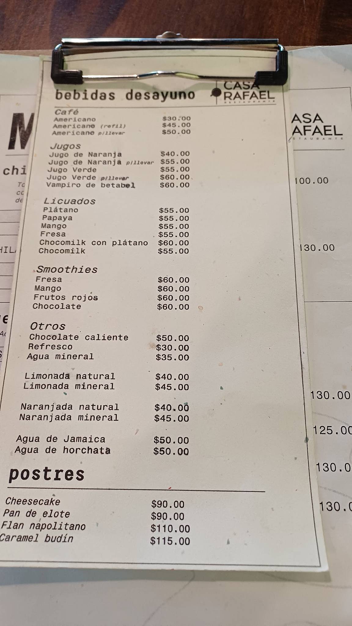 Carta de Casa Rafael Restaurante, Ciudad Constitución