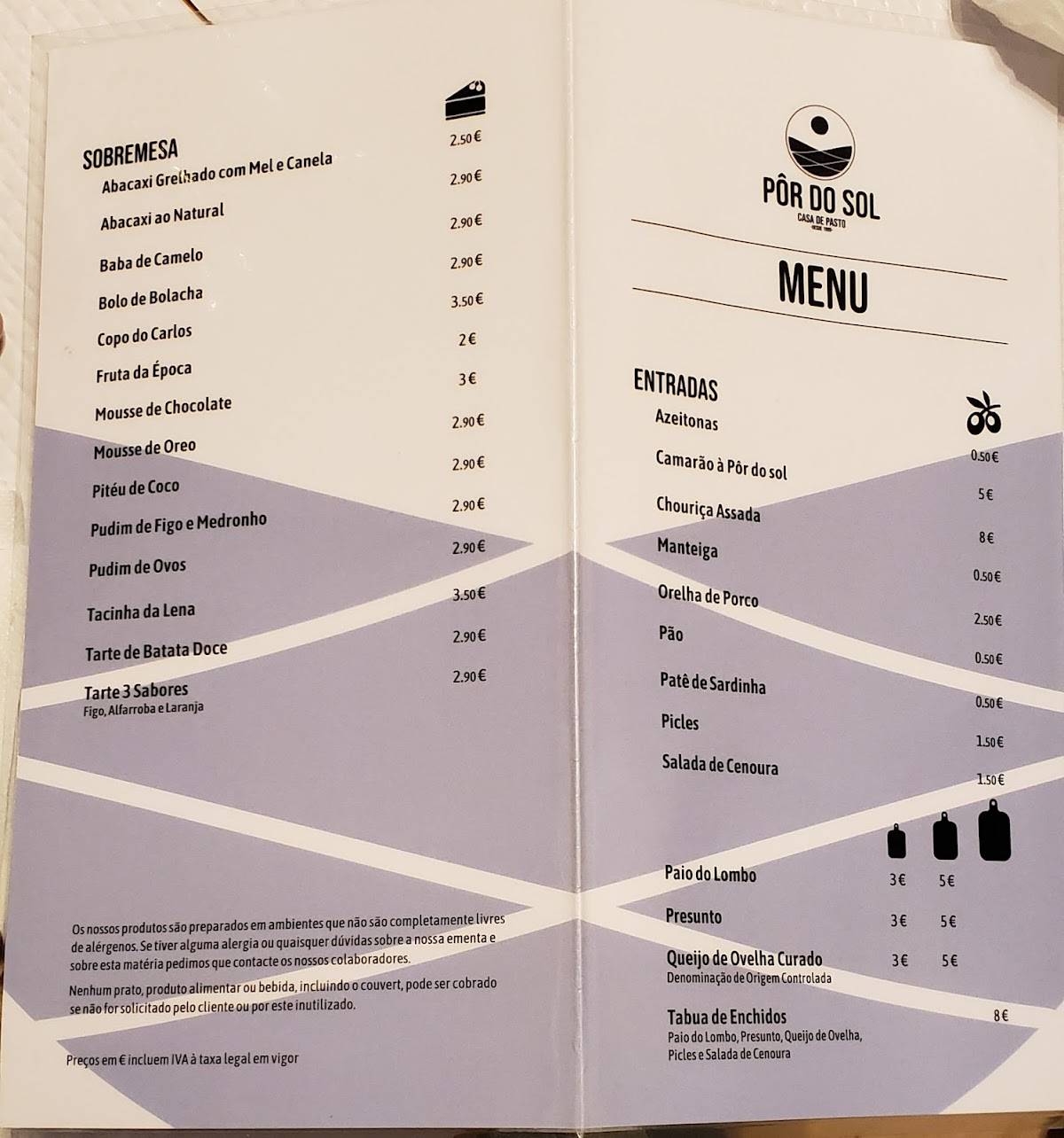 Menu em Casa de Pasto Por do Sol restaurante, Faro