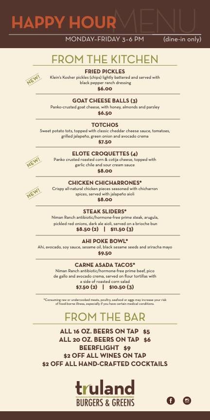 Carta del pub y bar Truland Burgers & Greens Tucson, Tucson
