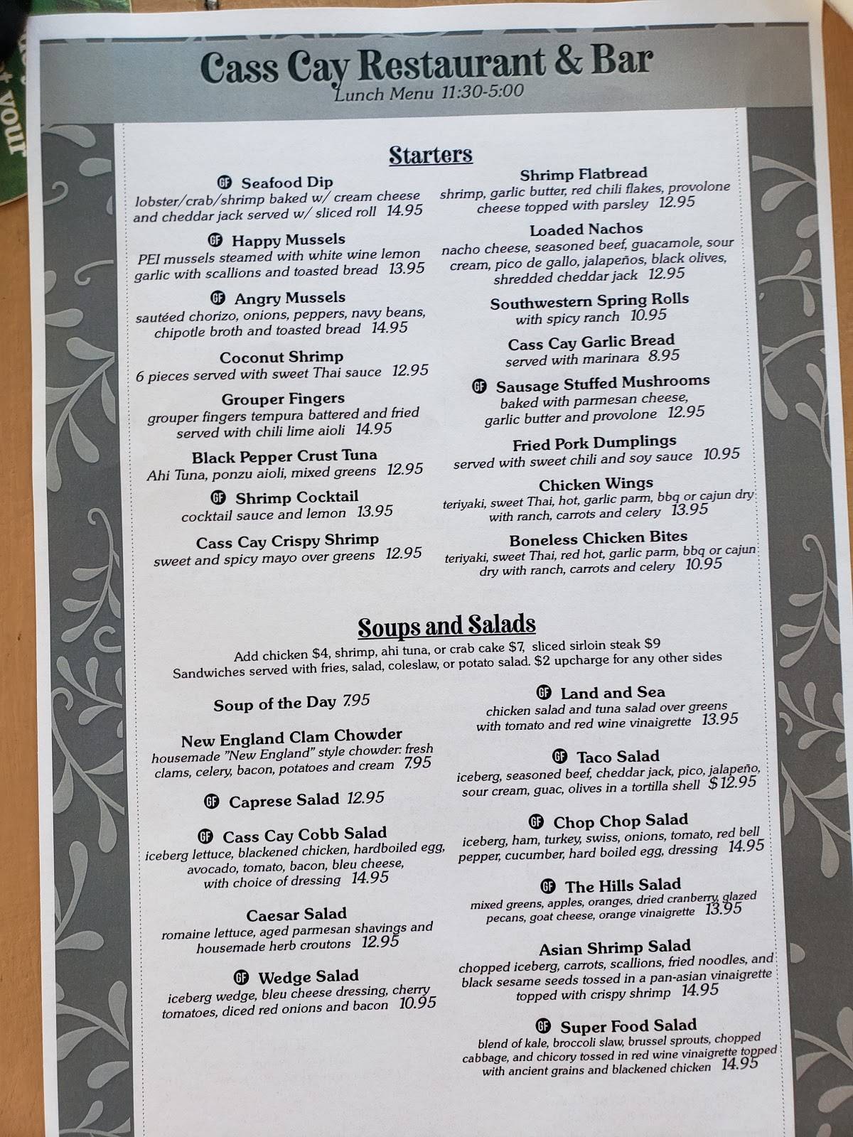 Menu at Cass Cay Restaurant & Bar, Burnt Store Marina