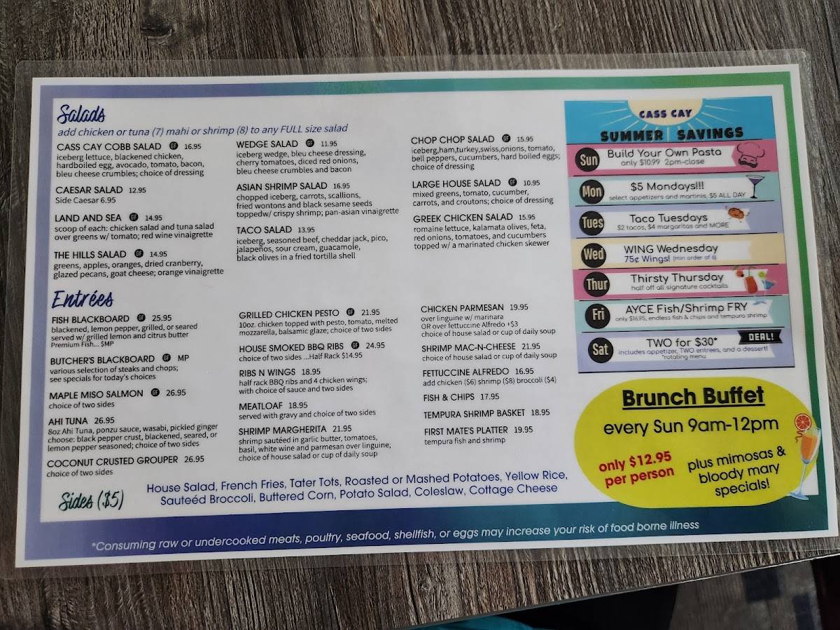 Menu at Cass Cay Restaurant & Bar, Burnt Store Marina
