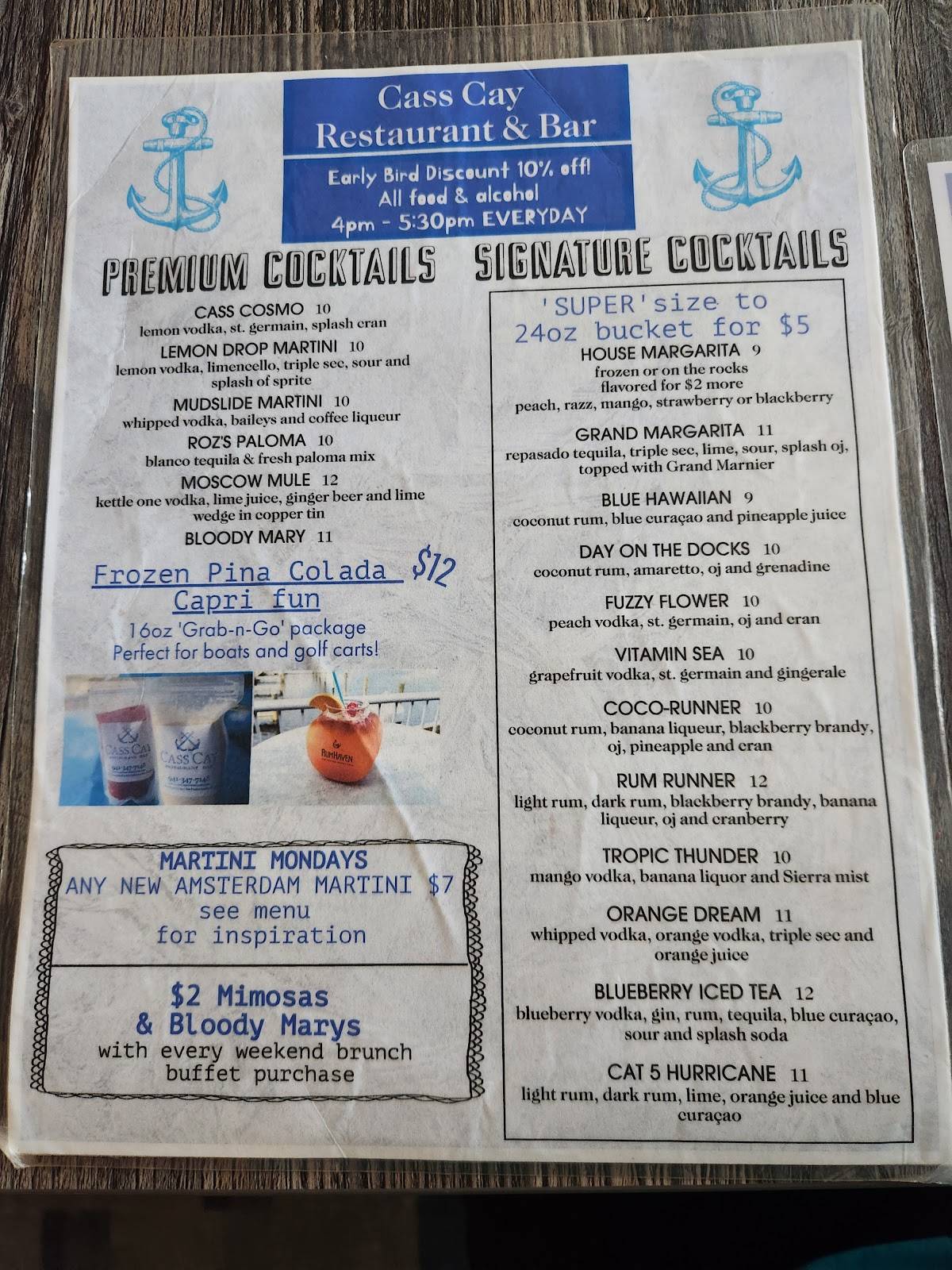 Menu at Cass Cay Restaurant & Bar, Burnt Store Marina