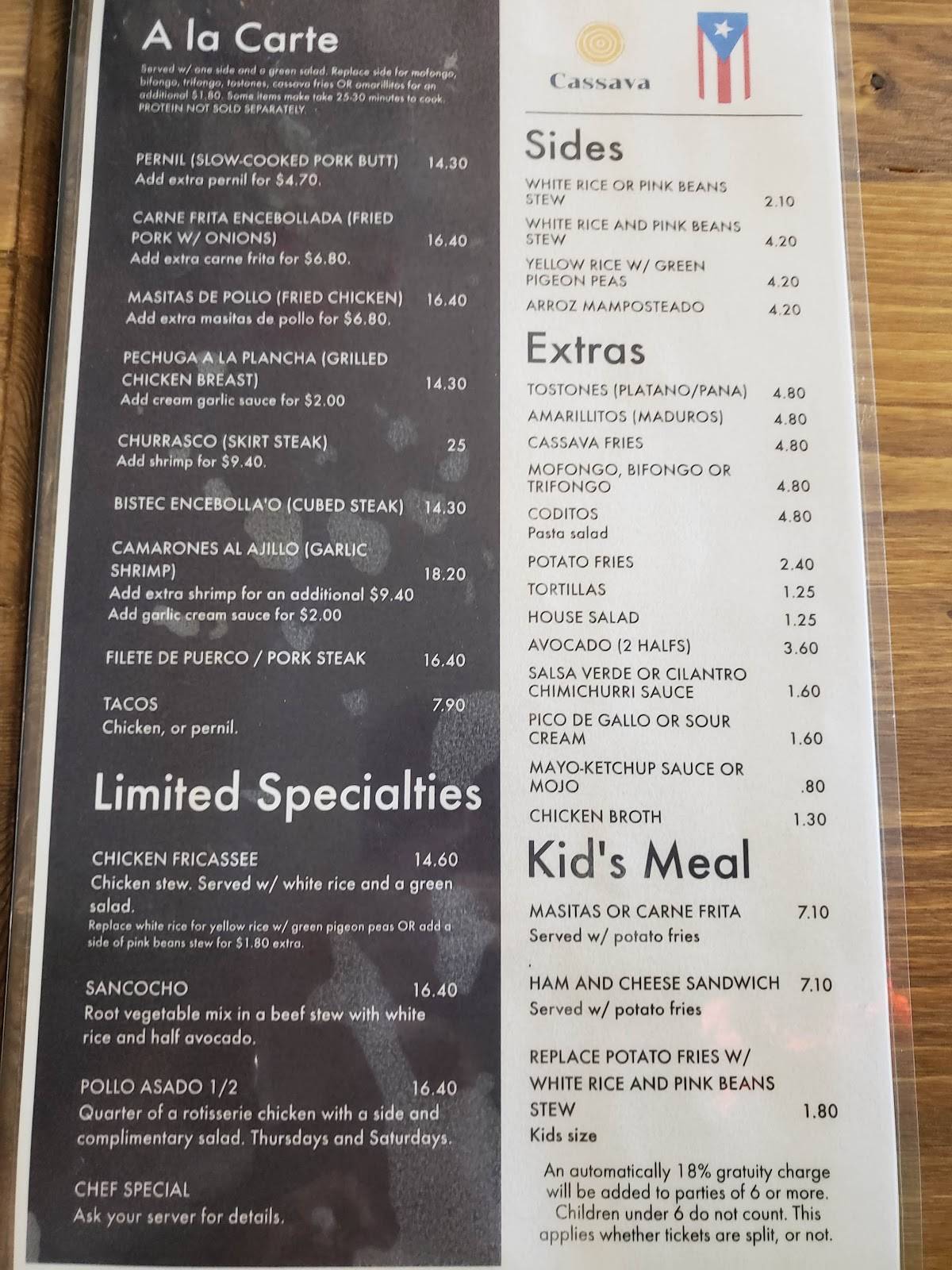 Menu at Cassava restaurant, El Paso, N Zaragoz Rd Ste 115