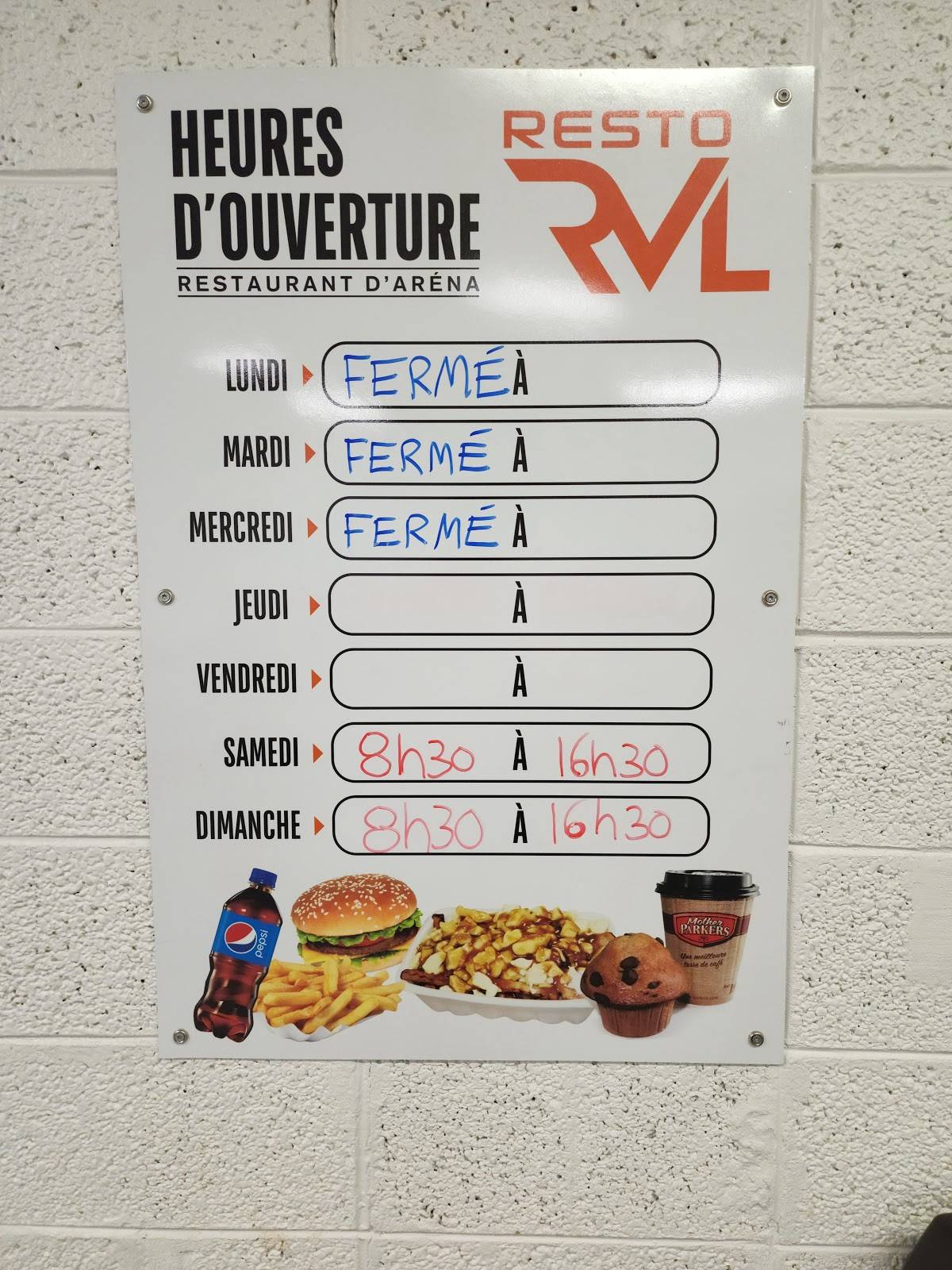 Menu au Casse croûte RVL, Québec