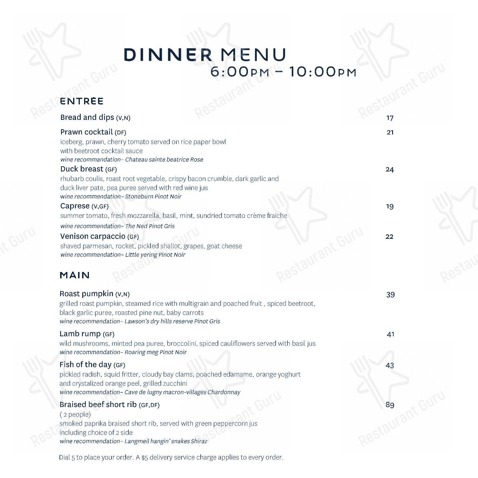 Menu at Caucus Restaurant, Wellington