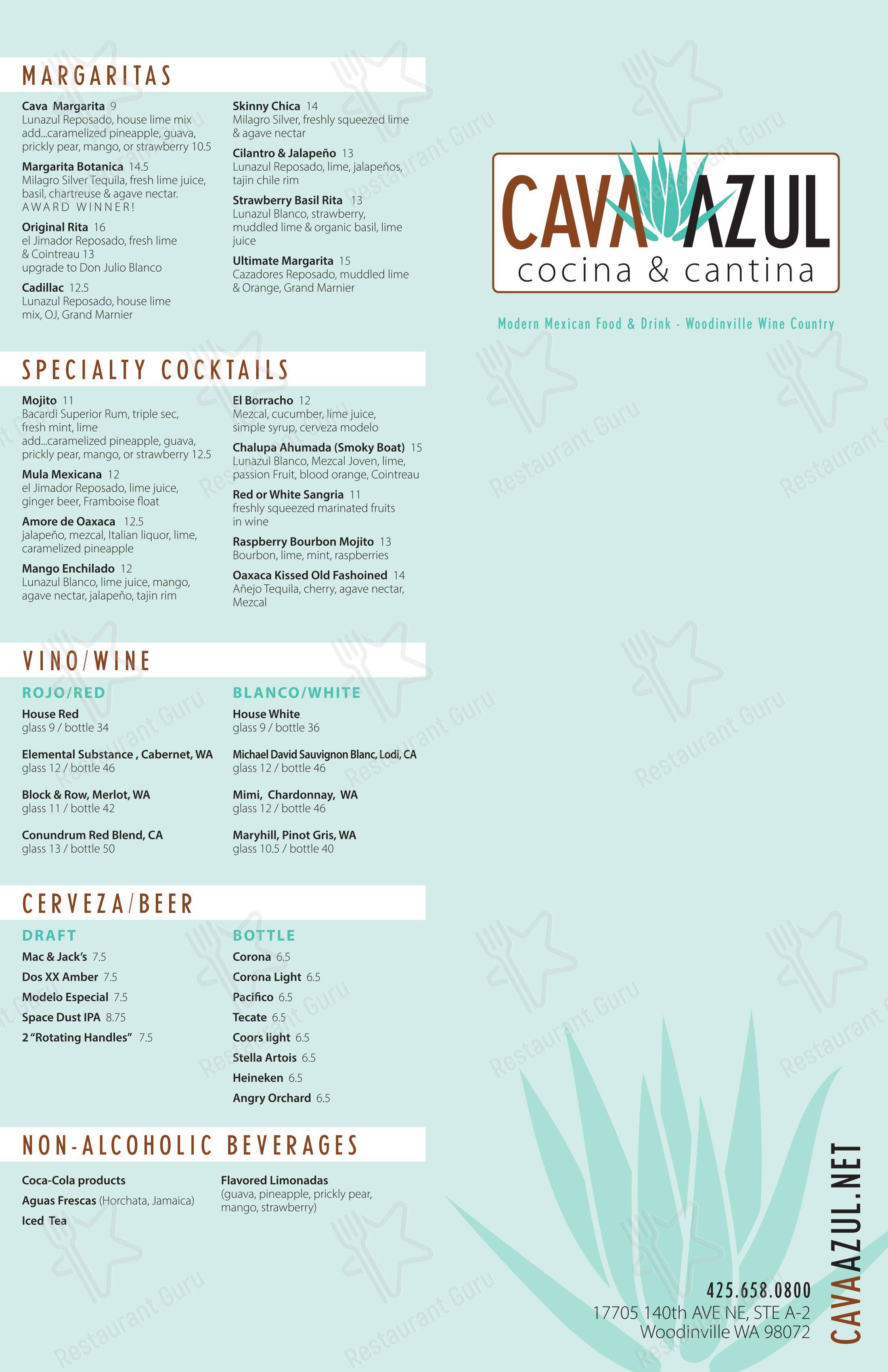 Menu at Cava Azul - Cocina & Cantina - Woodinville Woodinville WA ...