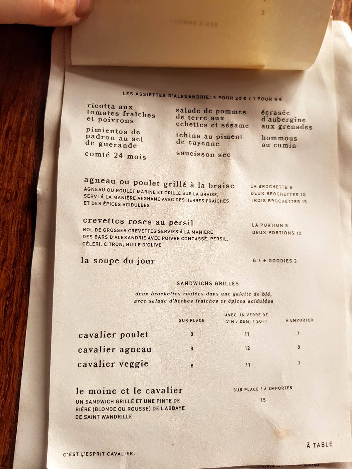 Speisekarte von Restaurant Cavalier, Basel