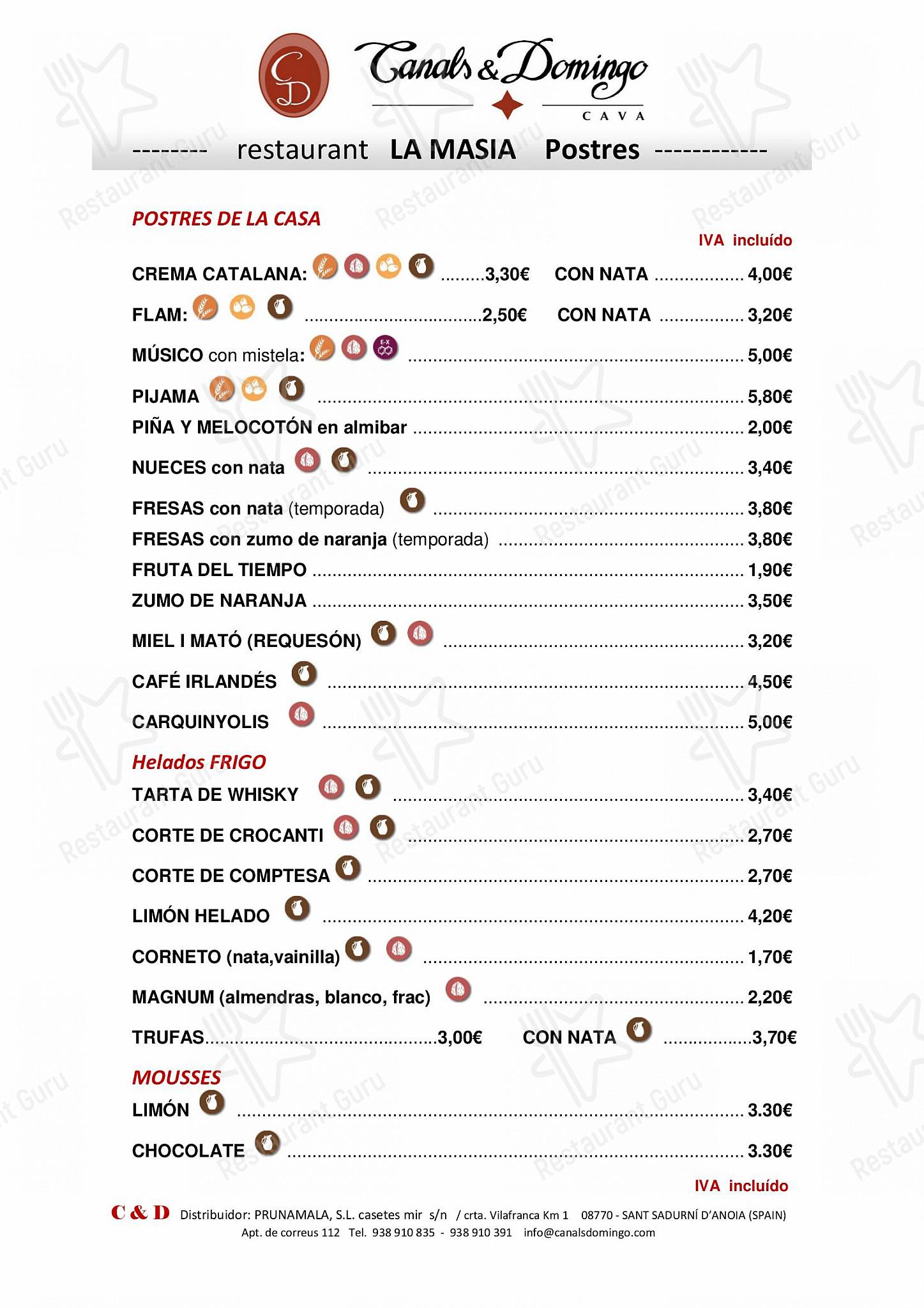 Carta de barbacoa Canals & Domingo, San Sadurní de Noya