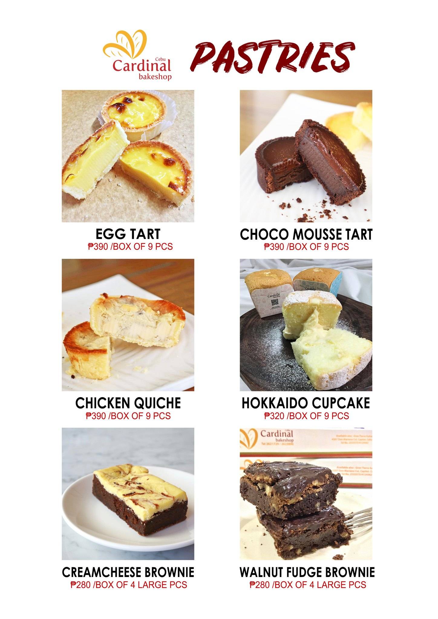 Menu at Cebu Cardinal Bakeshoppe, Cebu City