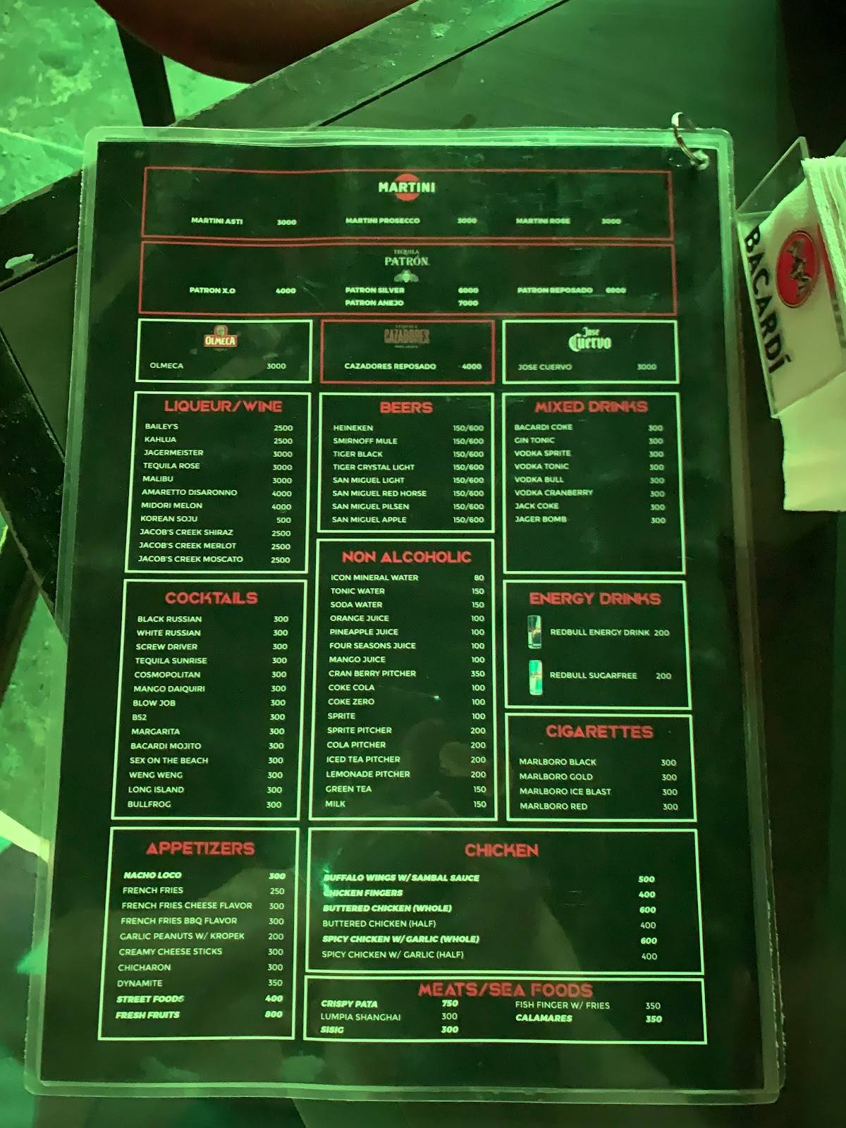 Menu at CEBU ICON club, Cebu City, Mabolo