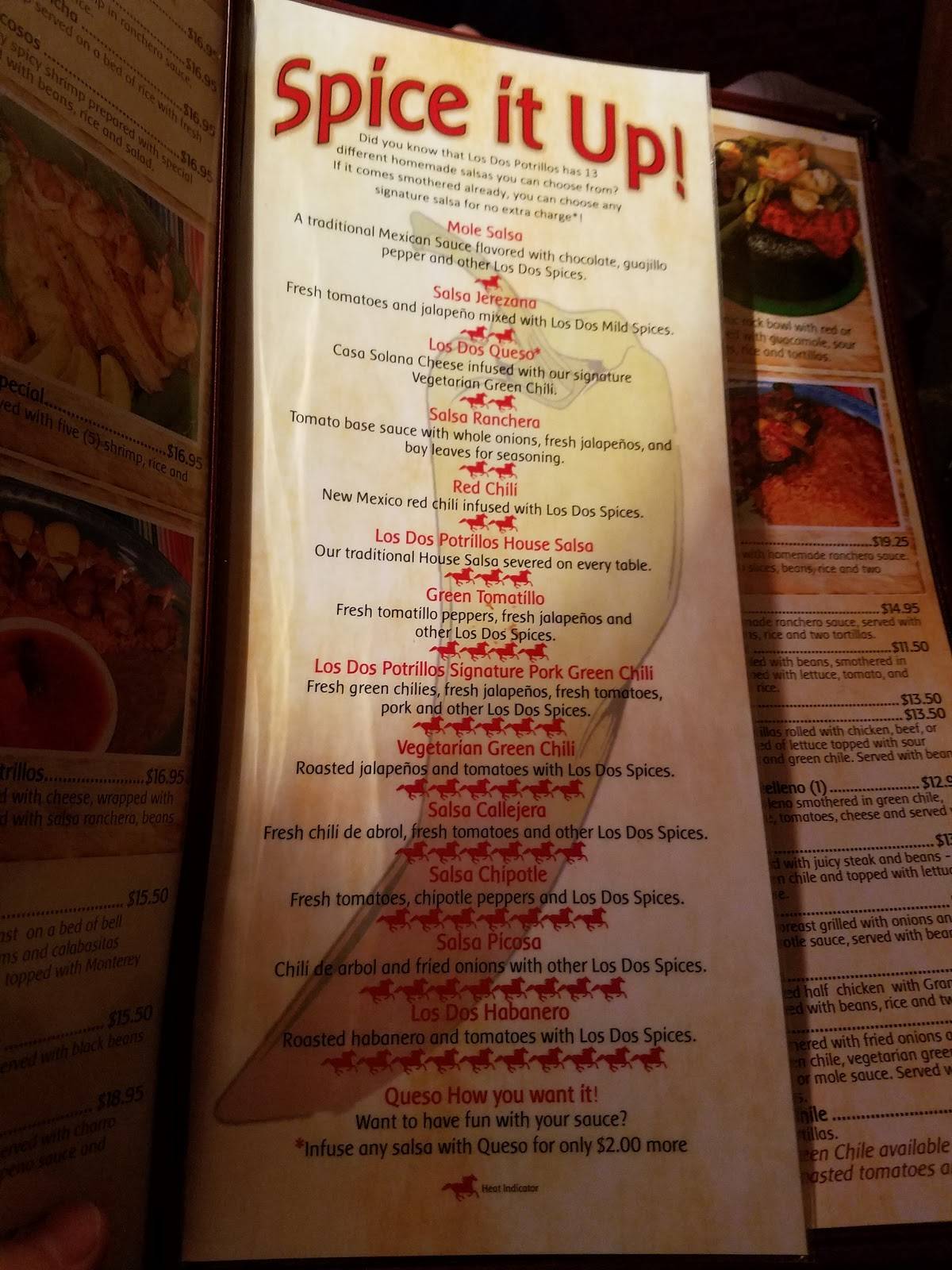 Menu at Los Dos Potrillos Mexican Restaurant, Centennial, S Holly St