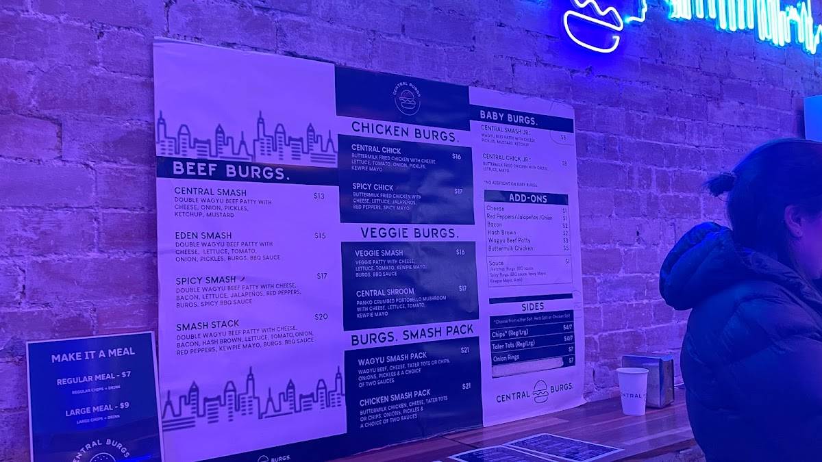 Menu at Central Burgs. restaurant, Deepdene