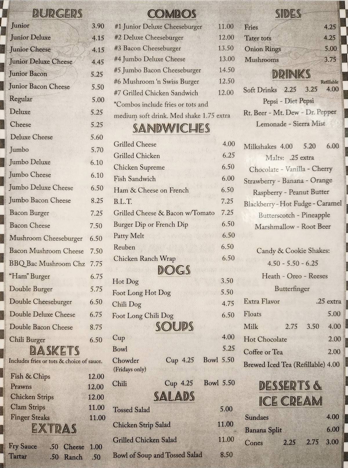 Menu at Bill & Bea's Drive In restaurant, Centralia