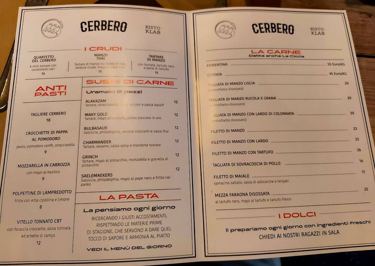 Menu da Cerbero RistoKlab ristorante, Firenze