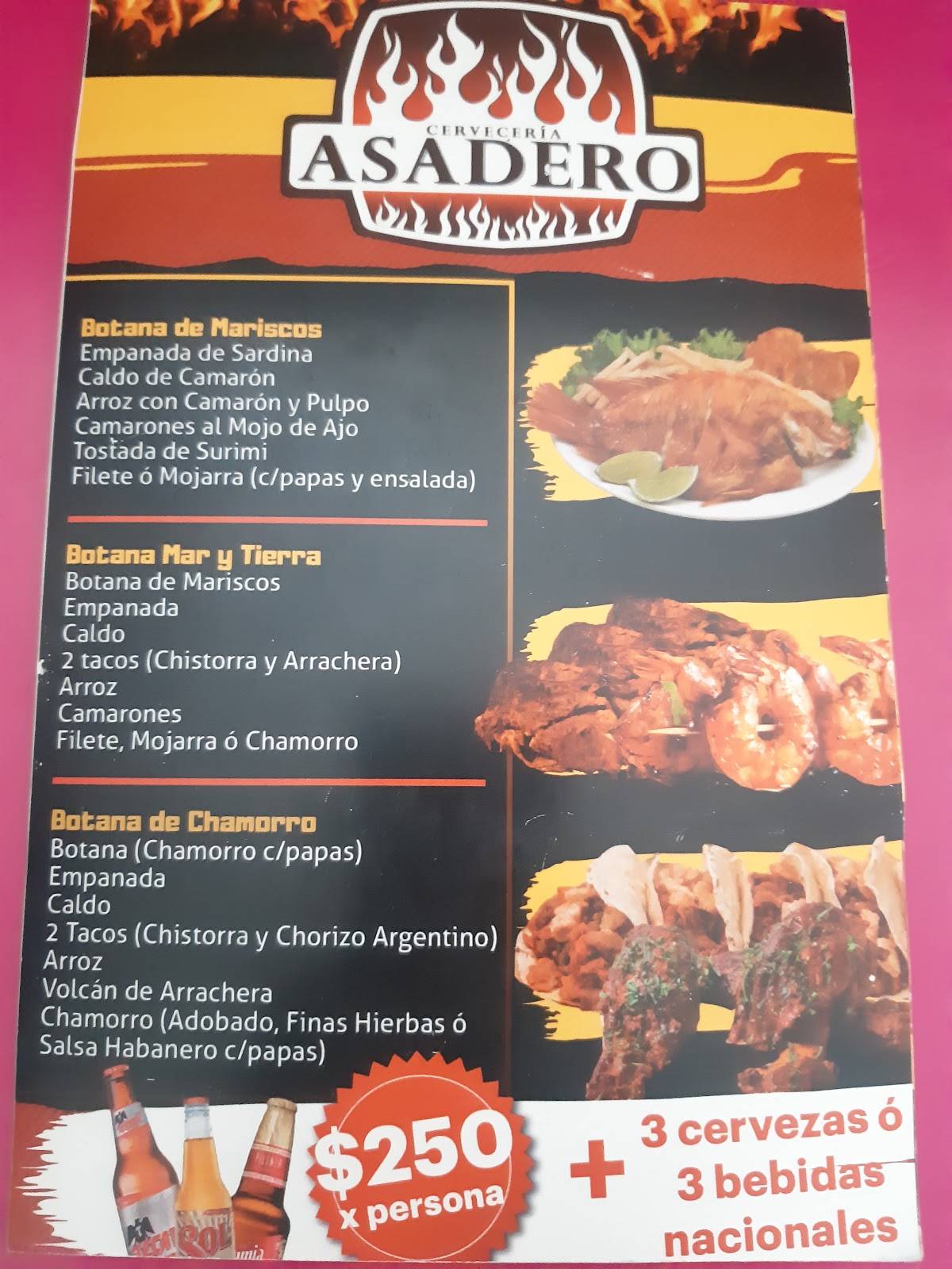 Menu at Cervecería Asadero restaurant, Pachuca