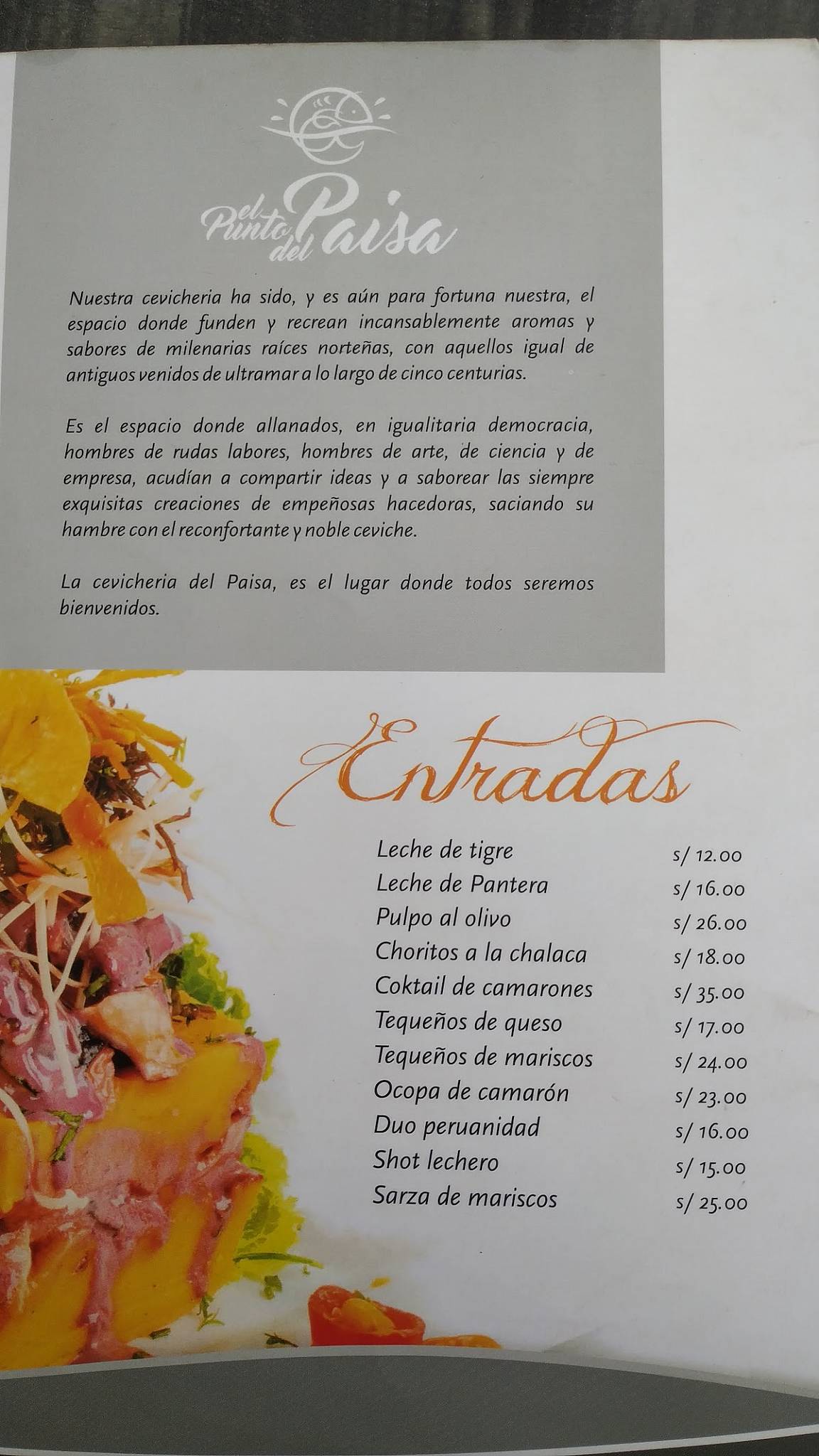 Menu at Cevicheria Del Paisa restaurant, Moquegua, Ayacucho 1439