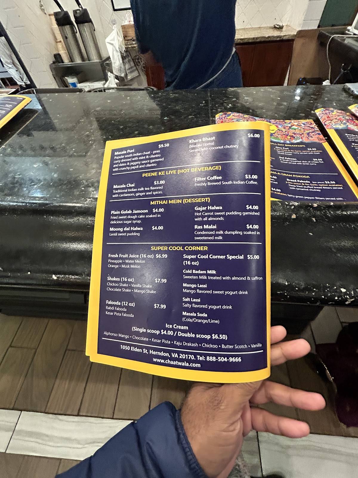 Menu at Chaatwala restaurant, Herndon, Elden St