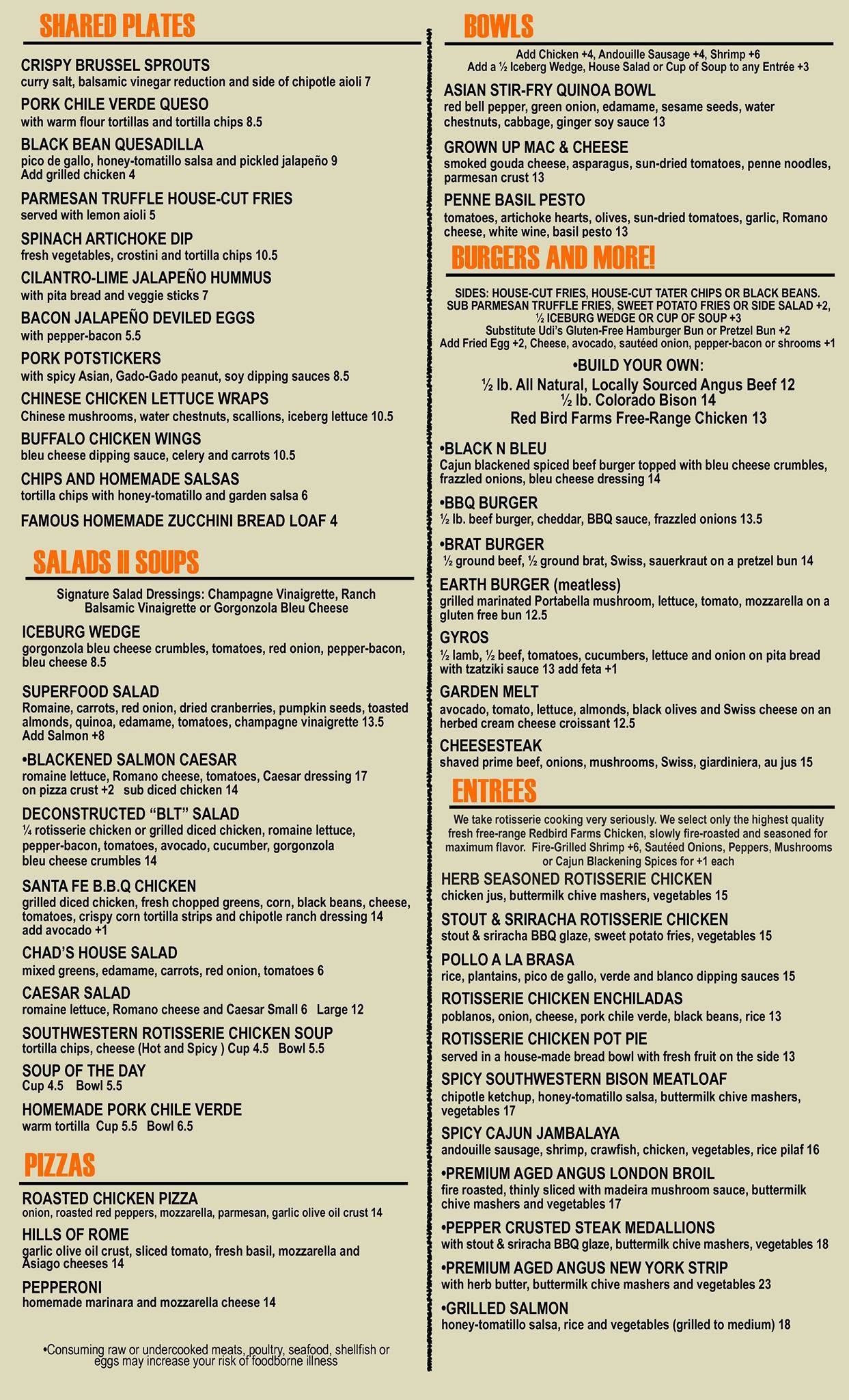 Menu at Chad's Grill pub & bar, Lakewood