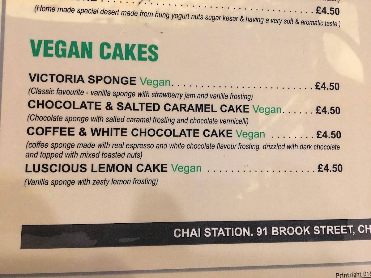 Menu at Chai Station - Vegetarian vegan Indian restaurant, Chester