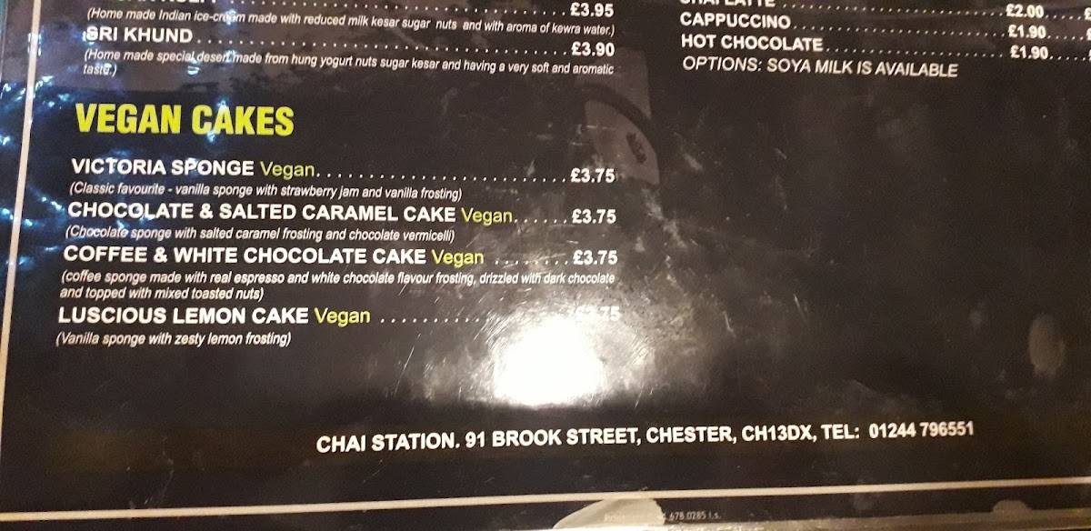 Menu at Chai Station - Vegetarian vegan Indian restaurant, Chester