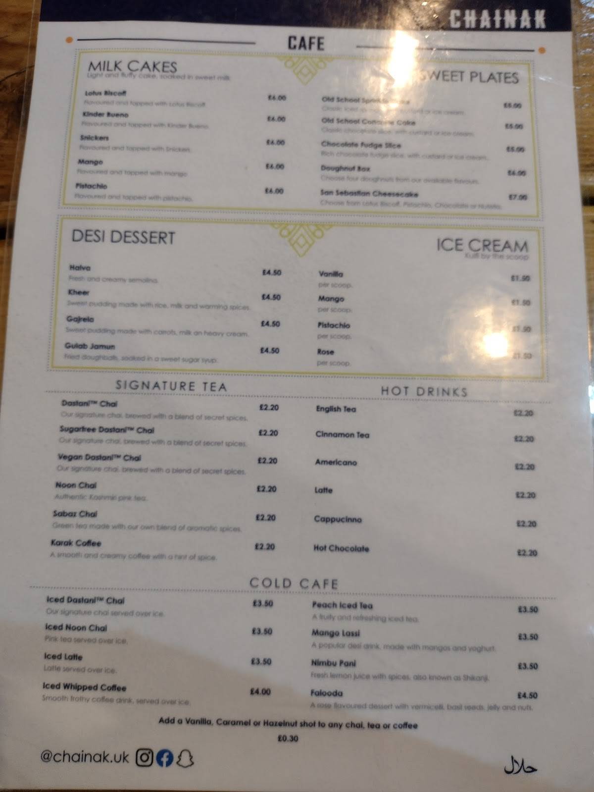 Menu at Chainak restaurant, Walsall