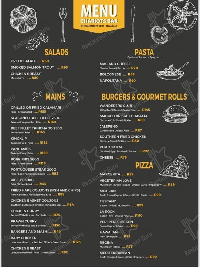 Menu at The Wanderers Club, Sandton