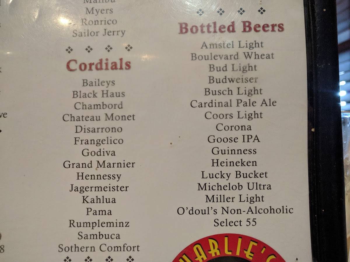 Menu at Charlie's on the Lake steakhouse, Omaha, S 144th St