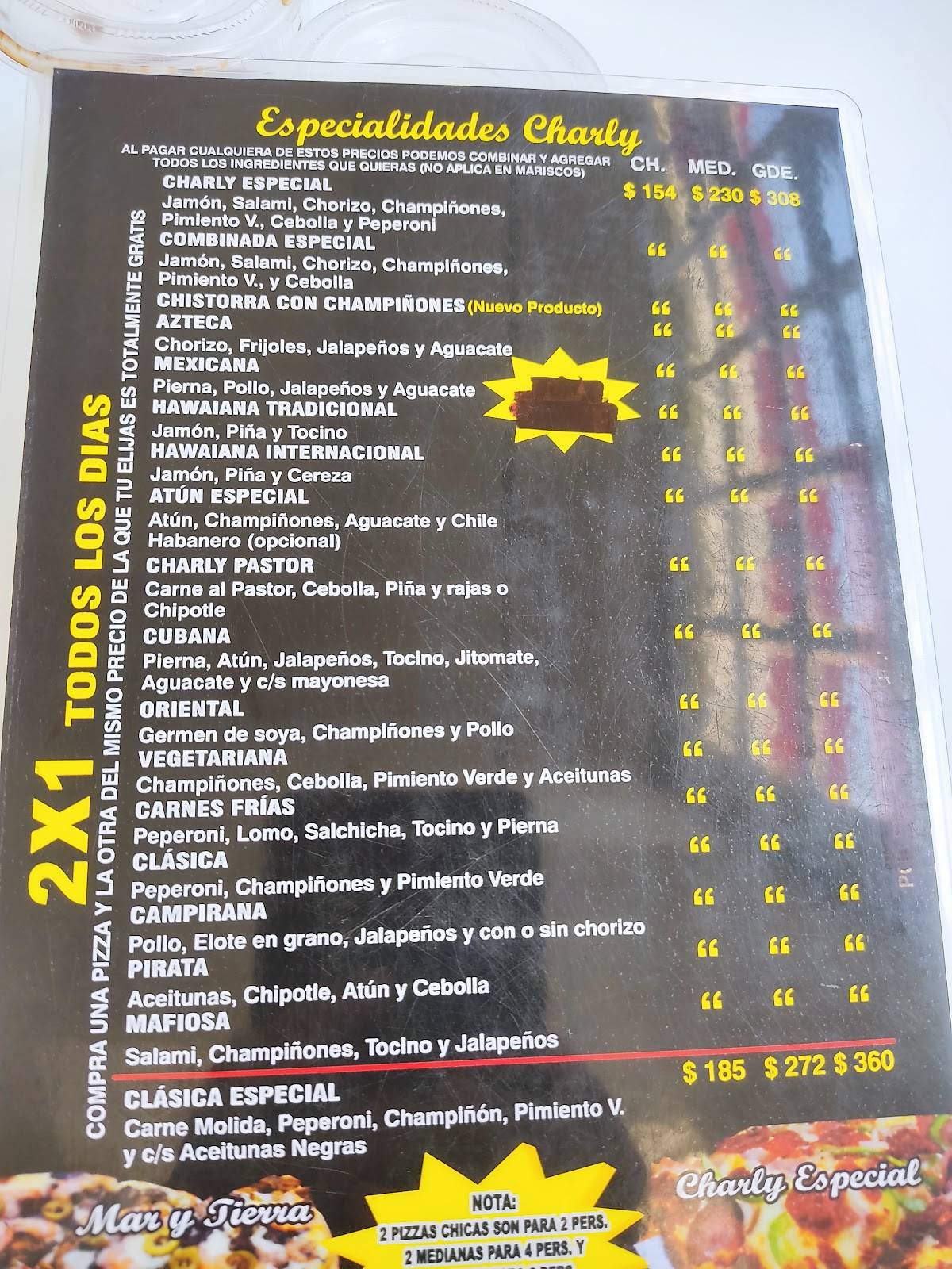 Carta de pizzería Charly Pizza, Heroica Puebla de Zaragoza, C. 16 de ...