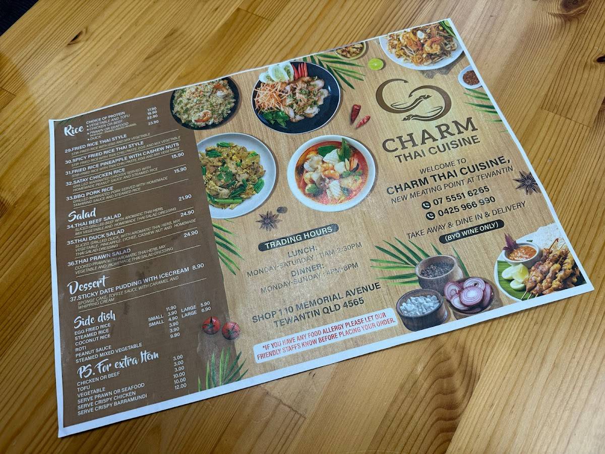 Menu at Charm Thai Cuisine restaurant, Tewantin