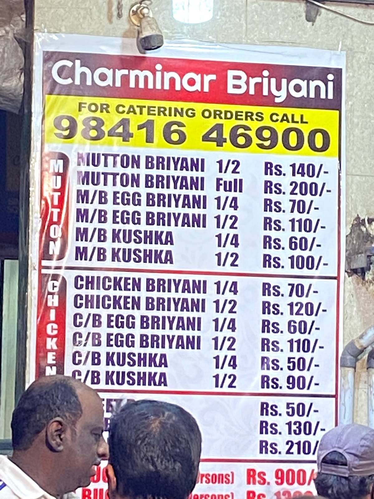 Menu at Charminar Biryani Centre, Chennai, Near