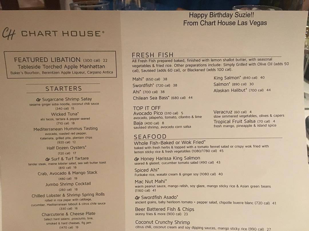 Menu at Chart House steakhouse, Las Vegas