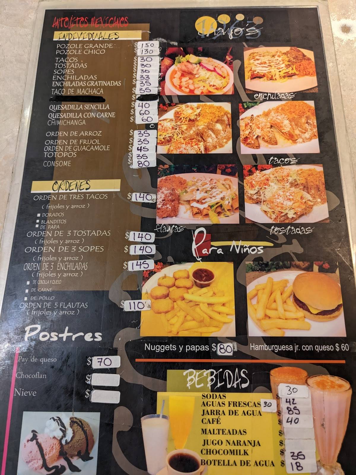 Carta del restaurante Chayo's Antojitos Mexicanos, Mexicali