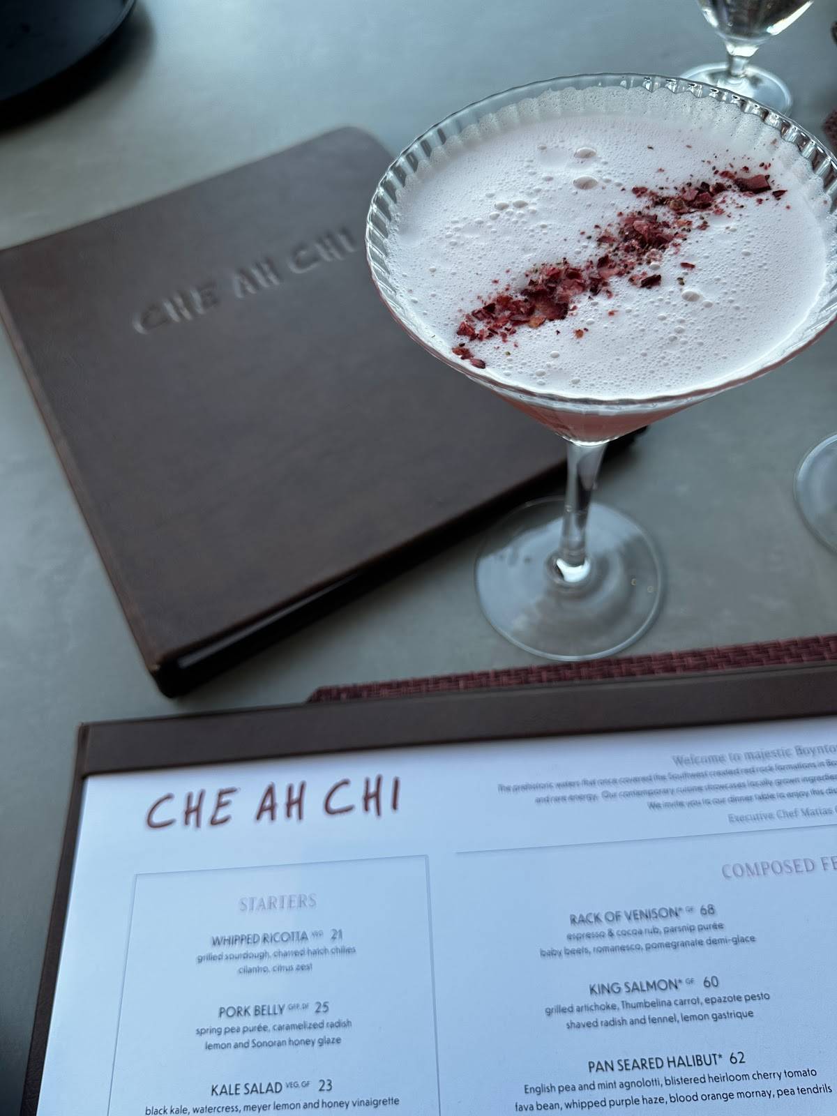Menu at Che Ah Chi restaurant, Sedona