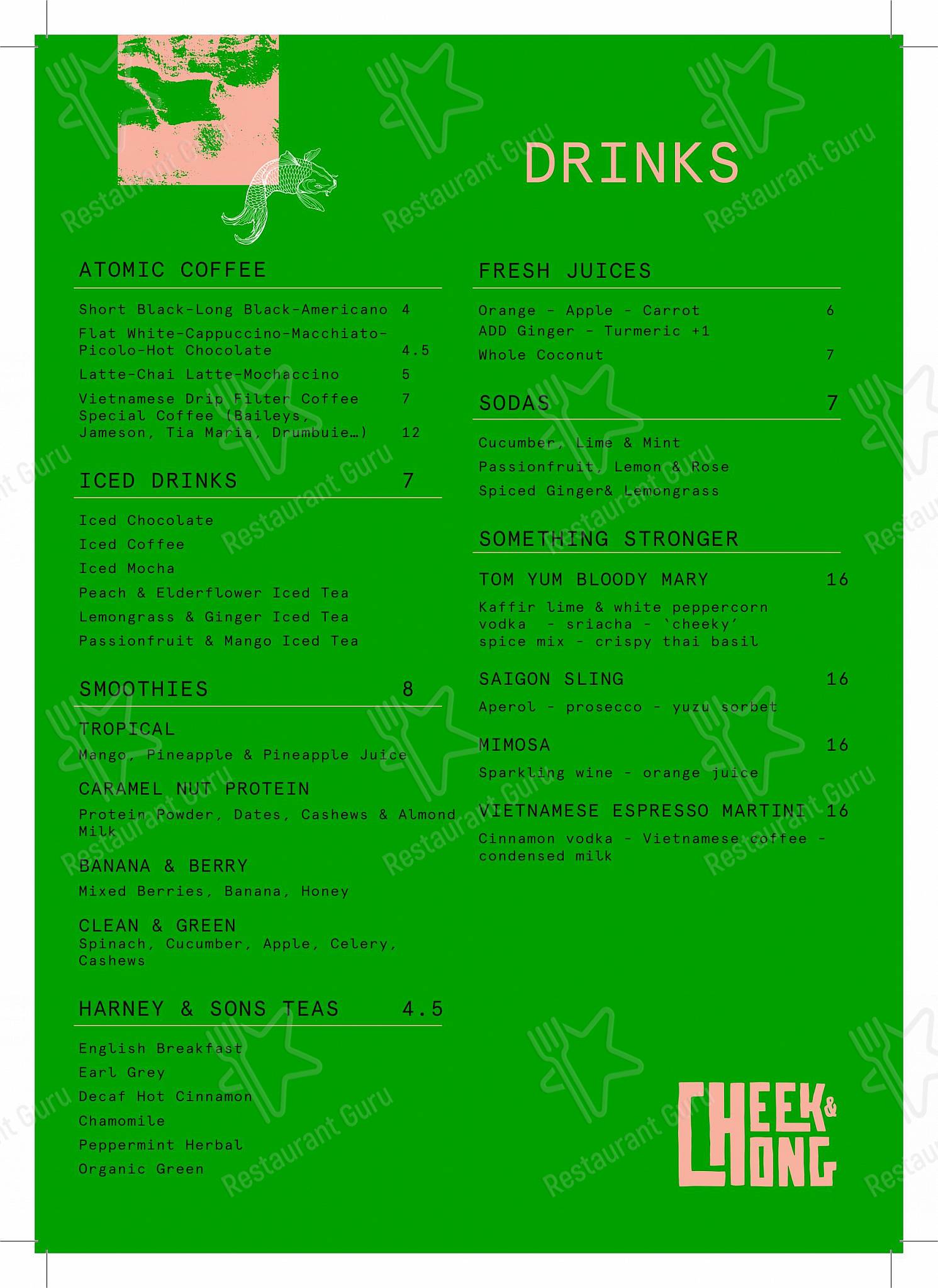 Menu at CHEEK AND CHONG restaurant, Orewa